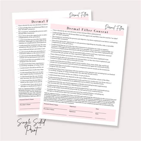 Dermal Filler Consent Form Intake Form And Aftercare Form