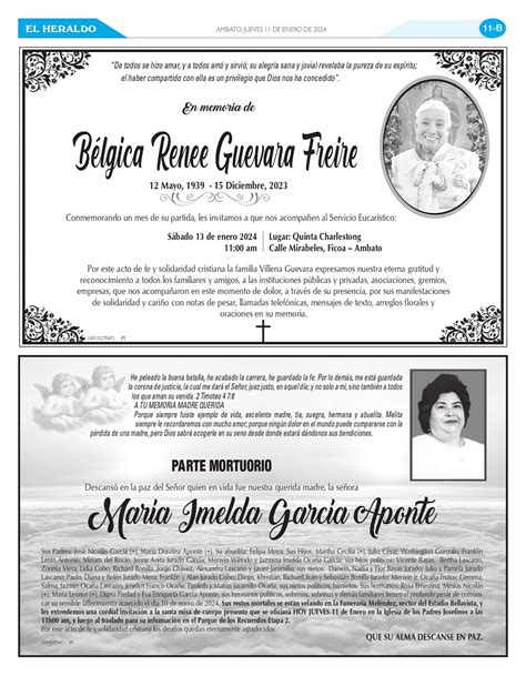 PARTES MORTUORIOS Y OBITUARIOS 11 DE ENERO DE 2024 El Heraldo