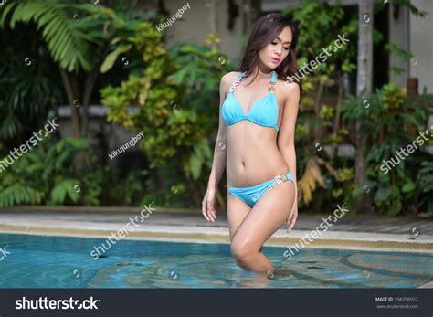 Sexy Girl Blue Bikini Pool Side Stock Photo Shutterstock