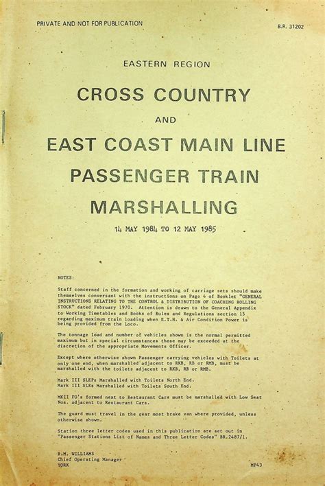 Br Eastern Region Passenger Marshalling 1984 5 Great Britain