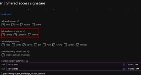 Azure Storage Account Blob Service Sas Connectivity Check Failed