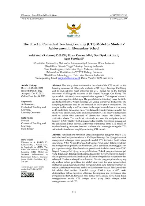 Pdf The Effect Of Contextual Teaching Learning Ctl Model On