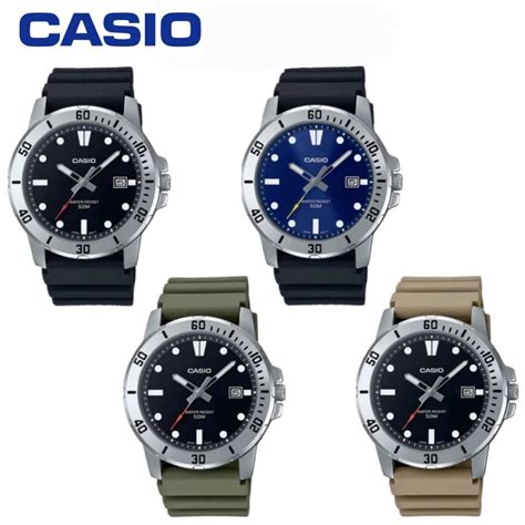 Official Warranty Casio Men Watches Mtp Vd01 1e 2e 3e 5e Black Resin Band Men Watch Jam Tangan