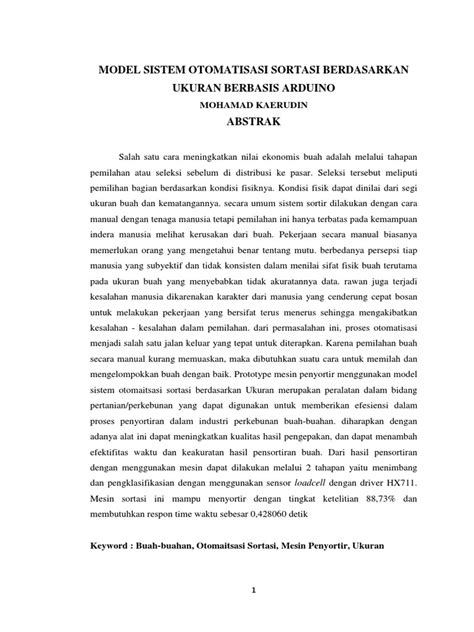 Model Sistem Otomatisasi Sortasi Berdasarkan Berat Berbasis Arduino Uno Pdf