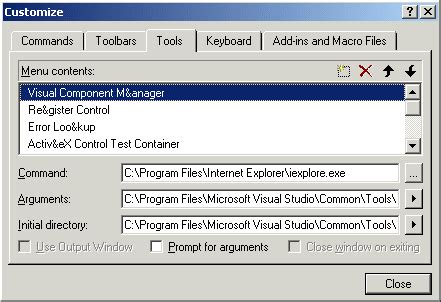 Microsoft Visual C Screenshots The Customize Dialog Box