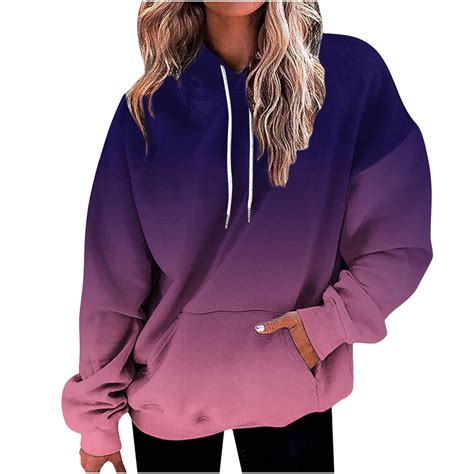 Naughtyhood Fall Sweatshirts For Women Gradient Print Casual Drawstring