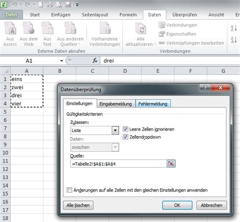 datenüberprüfung dropdown listen in excel tricktresor