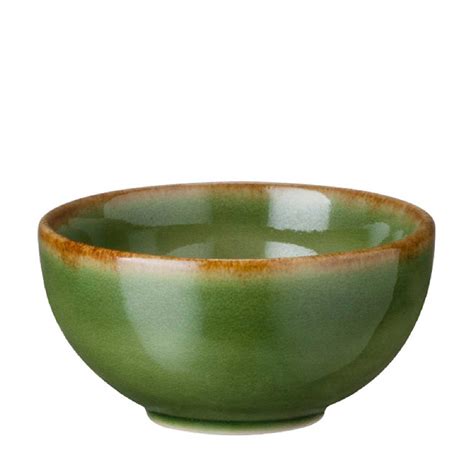 Classic Round Sauce Dish Green Gloss With Brown Rim Jenggala Keramik