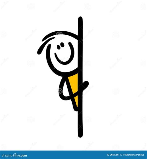 Cartoon Outline Man Suddenly Looks Out From Behind The Corner Of The