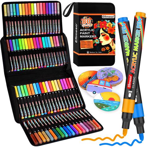 Efimeso Feutre Acrylique Stylo 80 Couleurs De Marqueur Acrylique Sur Roche Toile Bois Pierre