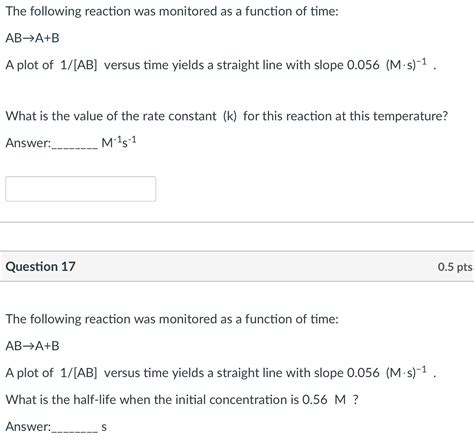 Solved The Following Reaction Was Monitored As A Function Of Chegg