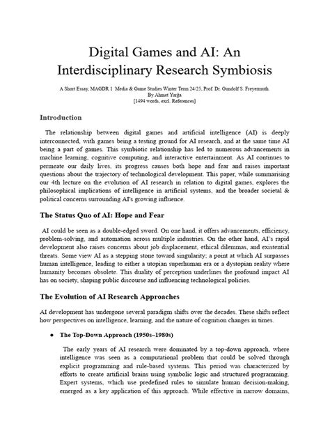 Digital Games and AI_ An Interdisciplinary Research Symbiosis | PDF | Artificial Intelligence ...