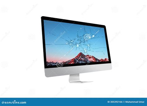 D Rendered Broken Screen Computer Cracked Screen Monitor Stock