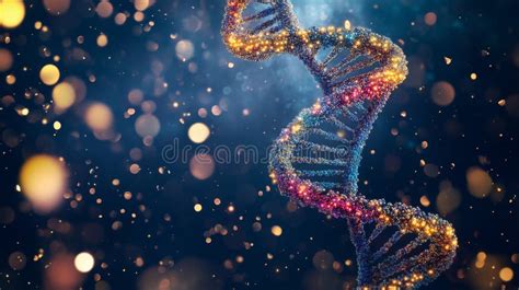 Glowing Dna Strand With Sparkling Particles In Dark Background Stock Image Image Of