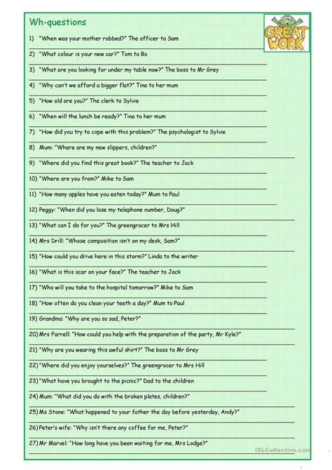 Wh Questions Reported Speech English ESL Worksheets Direct And