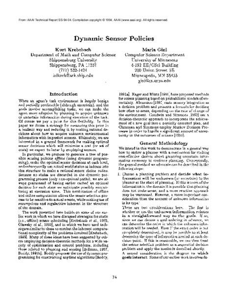 Pdf Dynamic Sensor Policies