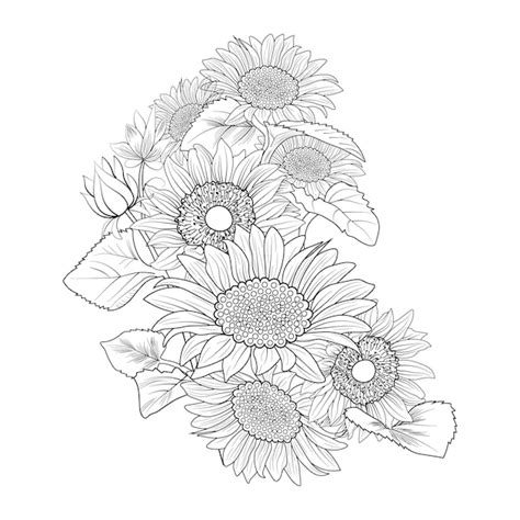 Premium Vector Bouquet Of Sun Flower Hand Drawn Tattoo Engraved