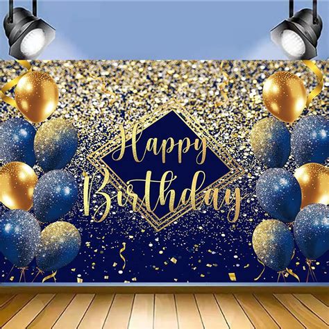 6x6ft Blue And Gold Theme Photography Background For Happy Birthday