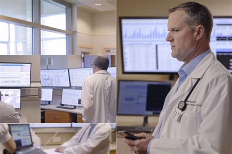 Medical Expert Analyzing Health Data On Multiple Monitors Premium Ai