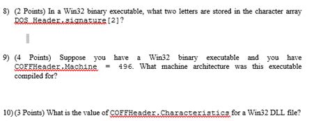 Solved 8 2 Points In A Win32 Binary Executable What Two