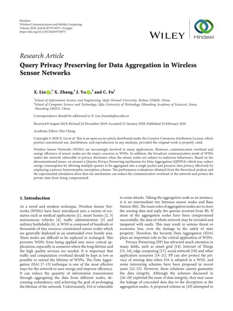 Pdf Query Privacy Preserving For Data Aggregation In Wireless Sensor