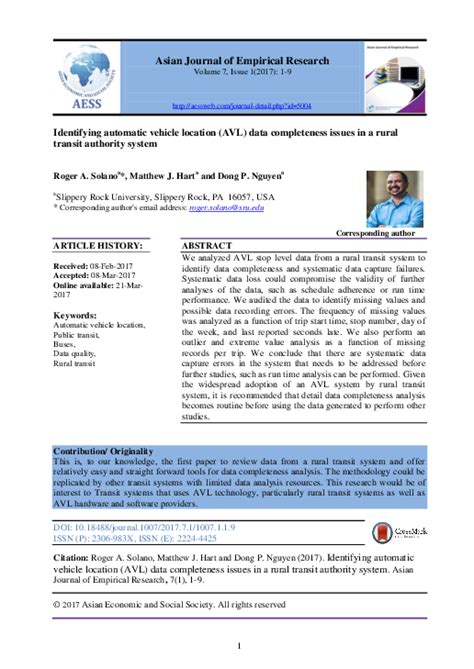 Pdf Identifying Automatic Vehicle Location Avl Data Completeness Issues In A Rural Transit