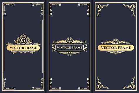 빈티지 럭셔리 장식 로고와 금 포장 디자인의 세트 프리미엄 벡터