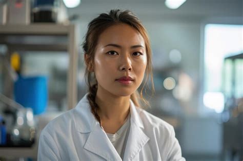 Premium Photo Woman In Lab Coat Standing In Science Lab