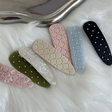 아세테이트 진주 바레트 격자무늬 물방울 기하학 헤어핀 한국 인스타그램 여성 액세서리 사이드 핀 헤어 클립 신제품 헤어 액세서리