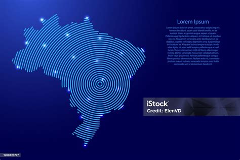 브라질 미래의 동심원 파란색 원과 배너 포스터 인사말 카드에 대한 빛나는 별의지도 브라질에 대한 스톡 벡터 아트 및 기타 이미지 브라질 지도 파란색 Istock