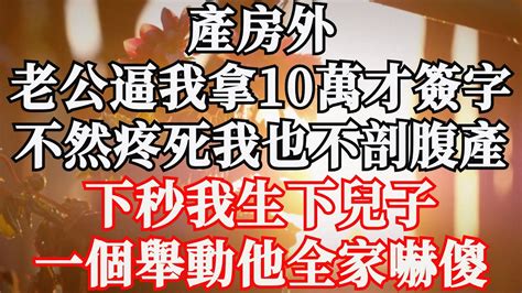 產房外，老公逼我拿10萬才簽字，不然疼死我也不剖腹產，下秒我生下兒子，一個舉動他全家嚇傻 Youtube