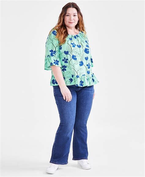 Style And Co Plus Size Printed Onoff The Shoulder Knit Top Created For