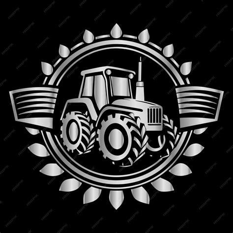 Emblème Monochrome Vectoriel Du Tracteur Isolé Sur Fond Noir Élément De Conception Pour L
