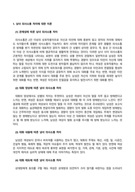 청소년성교육과성상담좋은 의사소통은 건강하고 발전적인 관계의 지표이다 의사소통에서 남녀 차이가 어떻게 나타나는지 관련 이론을