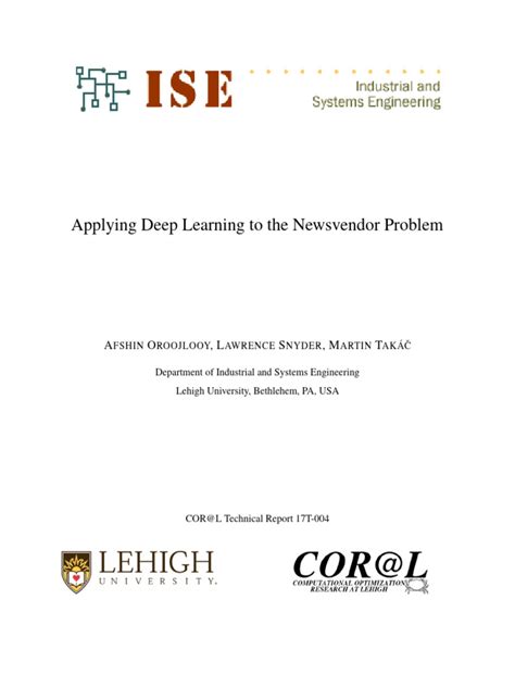 Applying Deep Learning To The Newsvendor Problem Pdf Support Vector