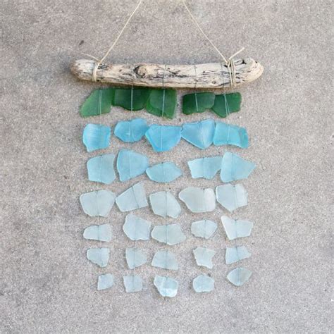 Sea Glass And Driftwood Mobile Ombre Etsy Driftwood Mobile Sea Glass