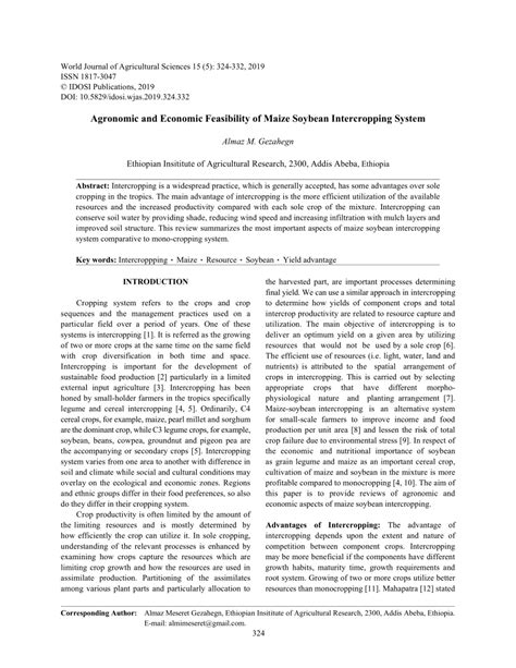 Pdf Agronomic And Economic Feasibility Of Maize Soybean Intercropping System