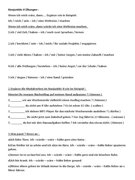 Konjunktiv Ii Übungen Pdf