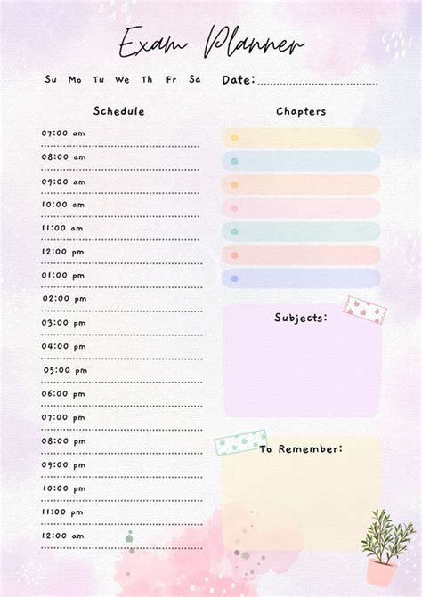 Exam Planner Study Planner Exam Planner Study Planner Printable