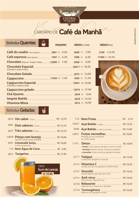 Cardápio Café Da Manhã Padaria Central De Barueri