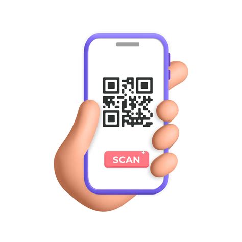 3d vector female hand holds smartphone with mobile app scan qr code