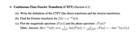solved 6 continuous time fourier transform ctft section