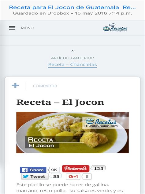 Receta Para El Jocon De Guatemala Recetas Mundo Chapin Pdf Cilantro Caldo