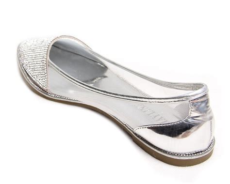 New Womens Diamante Sparkly Flat Heel Point Ballerina Pumps Shoes
