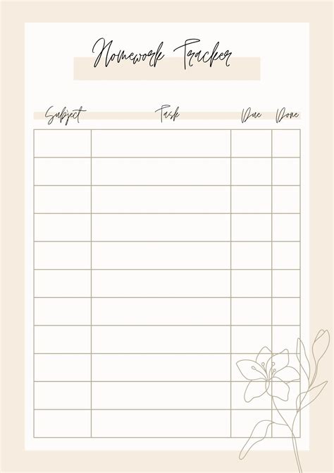 A Printable Homework Tracker With Flowers And Leaves On The Top Next To It