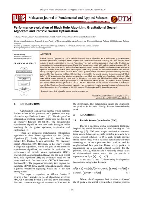 Pdf Performance Evaluation Of Black Hole Algorithm Gravitational Search Algorithm And