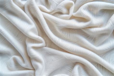 Close Up View Of White Fabric With Subtle Gray Pattern Crumpled Texture Adds Interest Blurred