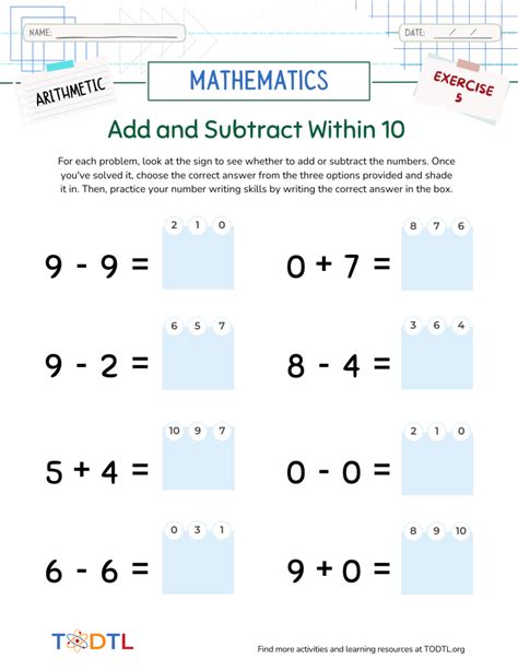 Add And Subtract Within Exercise TODTL ORG