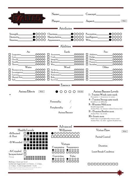 Exalted 3e Character Sheet Fill Online Printable 58 Off