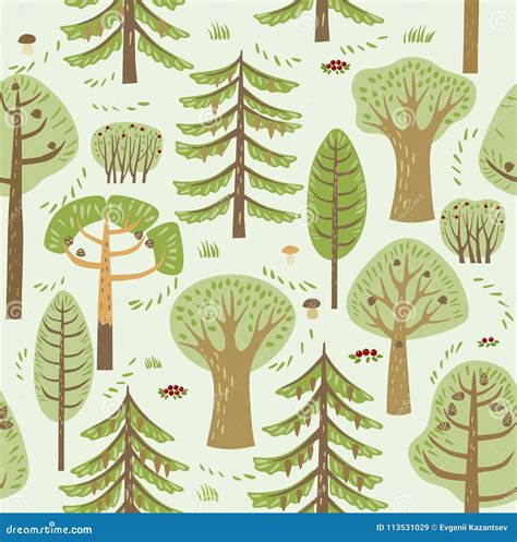 Forest Coniferous And Deciduous Fir Trees Vector Silhouettes Set 89791507